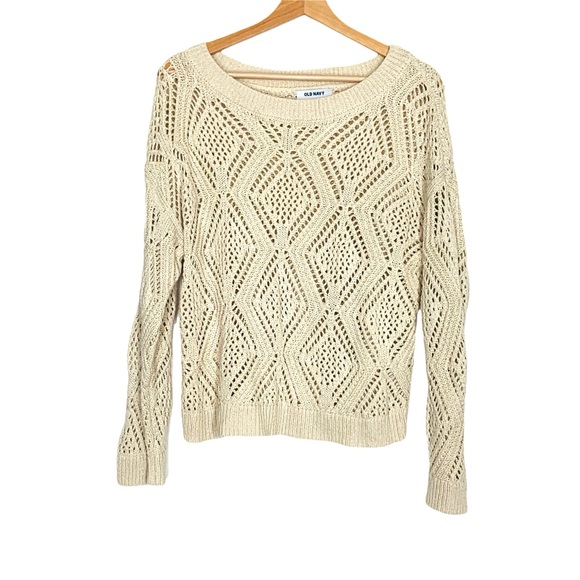Old Navy | Sweaters | Old Navy Crochet Sweater Boat Neck Cream Size ...